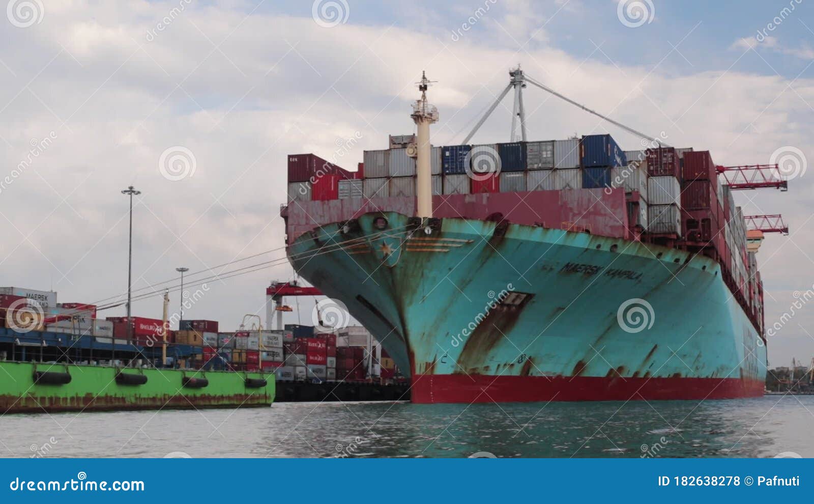 Container Cargo Ship Load in the Seaport. Stock Footage - Video of ...