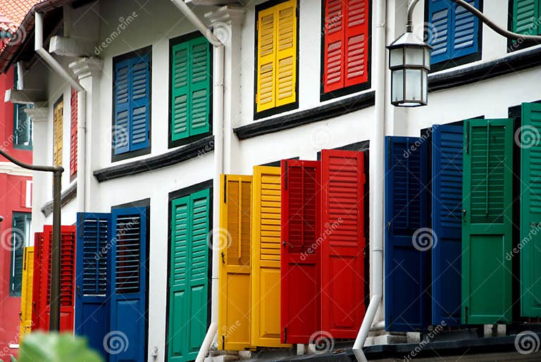 Singapore: Multi-coloured Shutters in Chinatown Stock Image - Image of ...