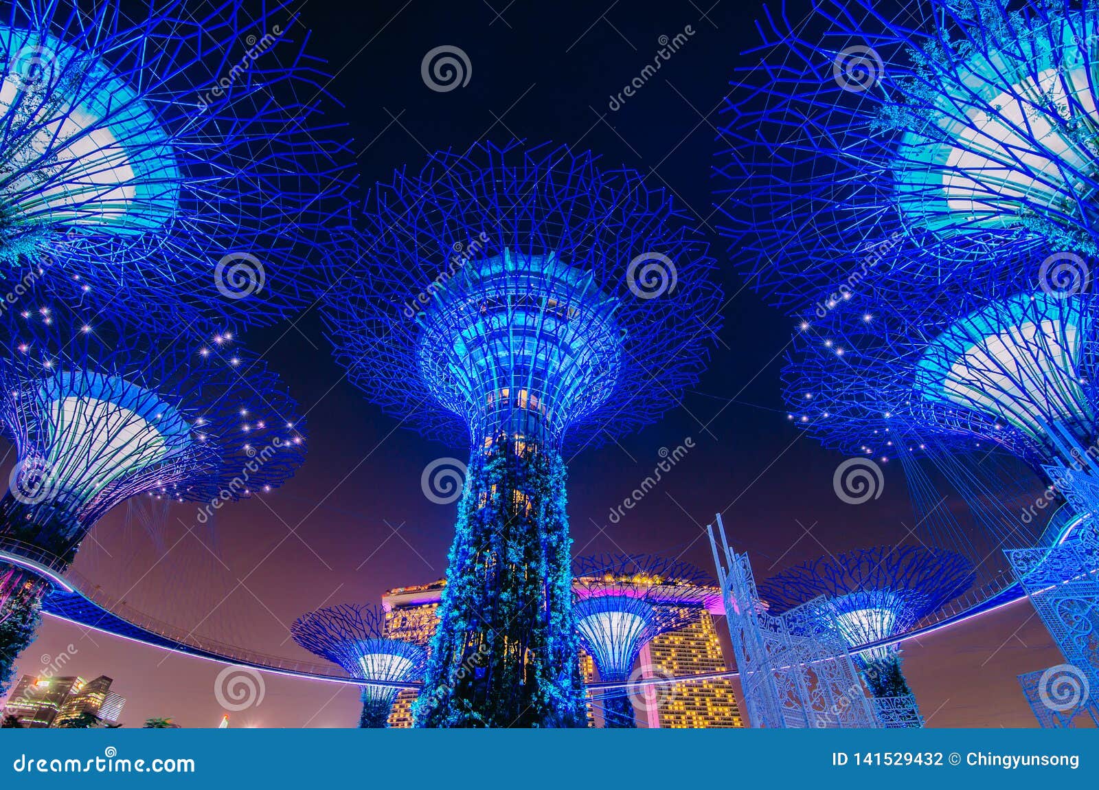 SINGAPORE - NOVEMBER 24, 2018: Night View of Supertrees at Gardens by ...
