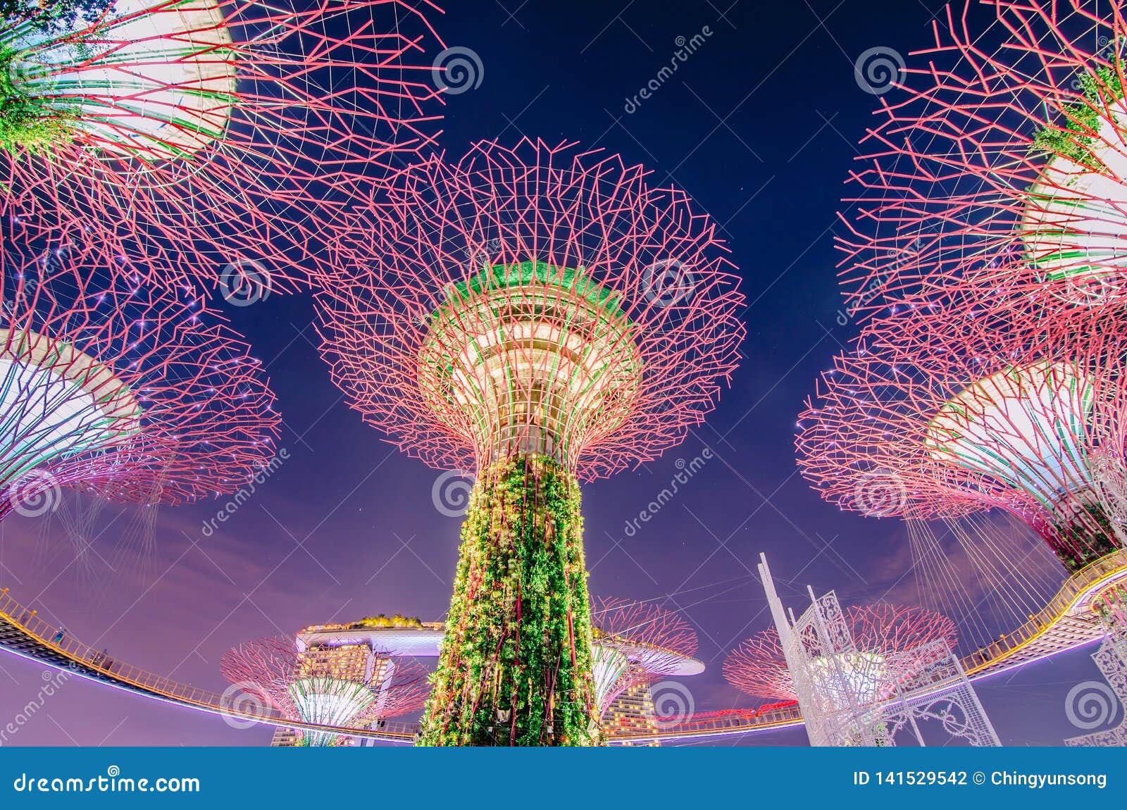 SINGAPORE - NOVEMBER 25, 2018: Night View of Supertrees at Gardens by ...