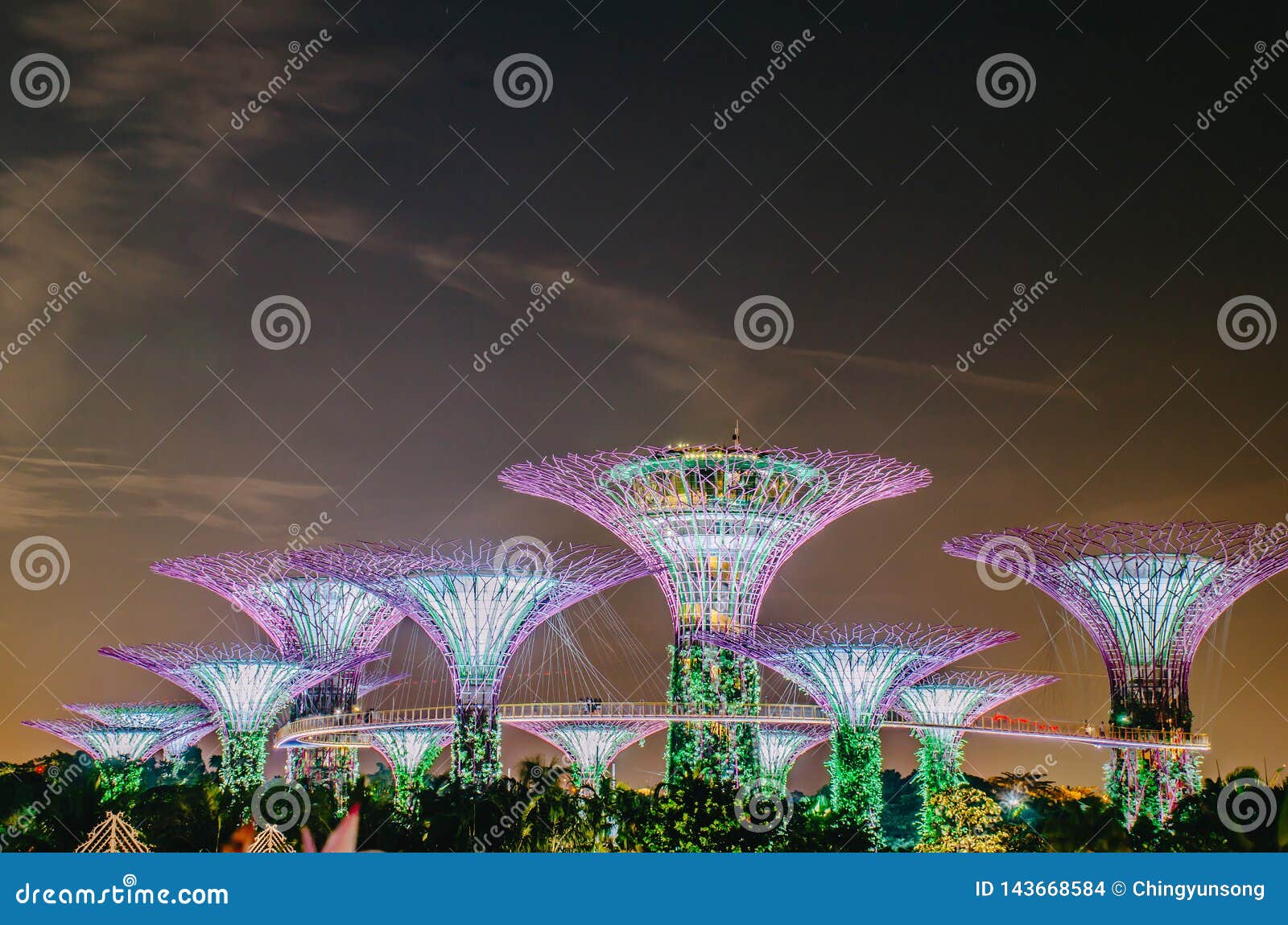 SINGAPORE - NOVEMBER 24, 2018: Night View of Supertrees at Gardens by ...