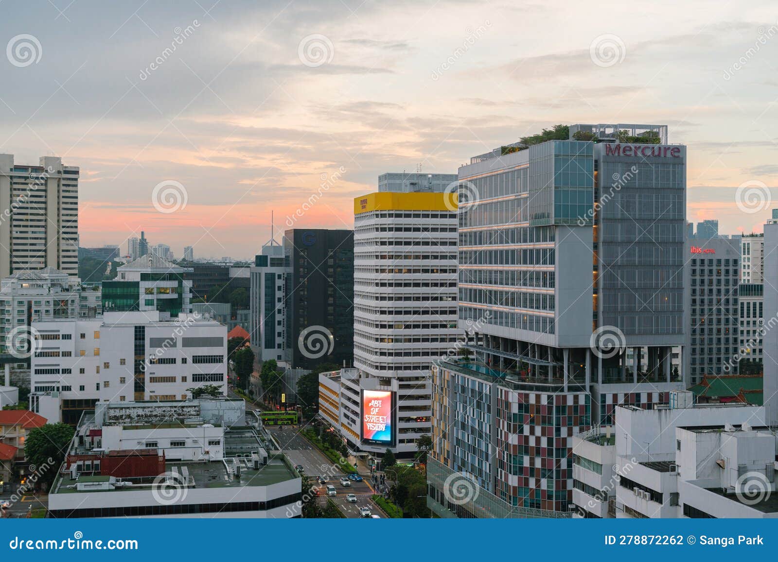 Panoramic View of Bugis Middle Road City at Sunset in Singapore ...