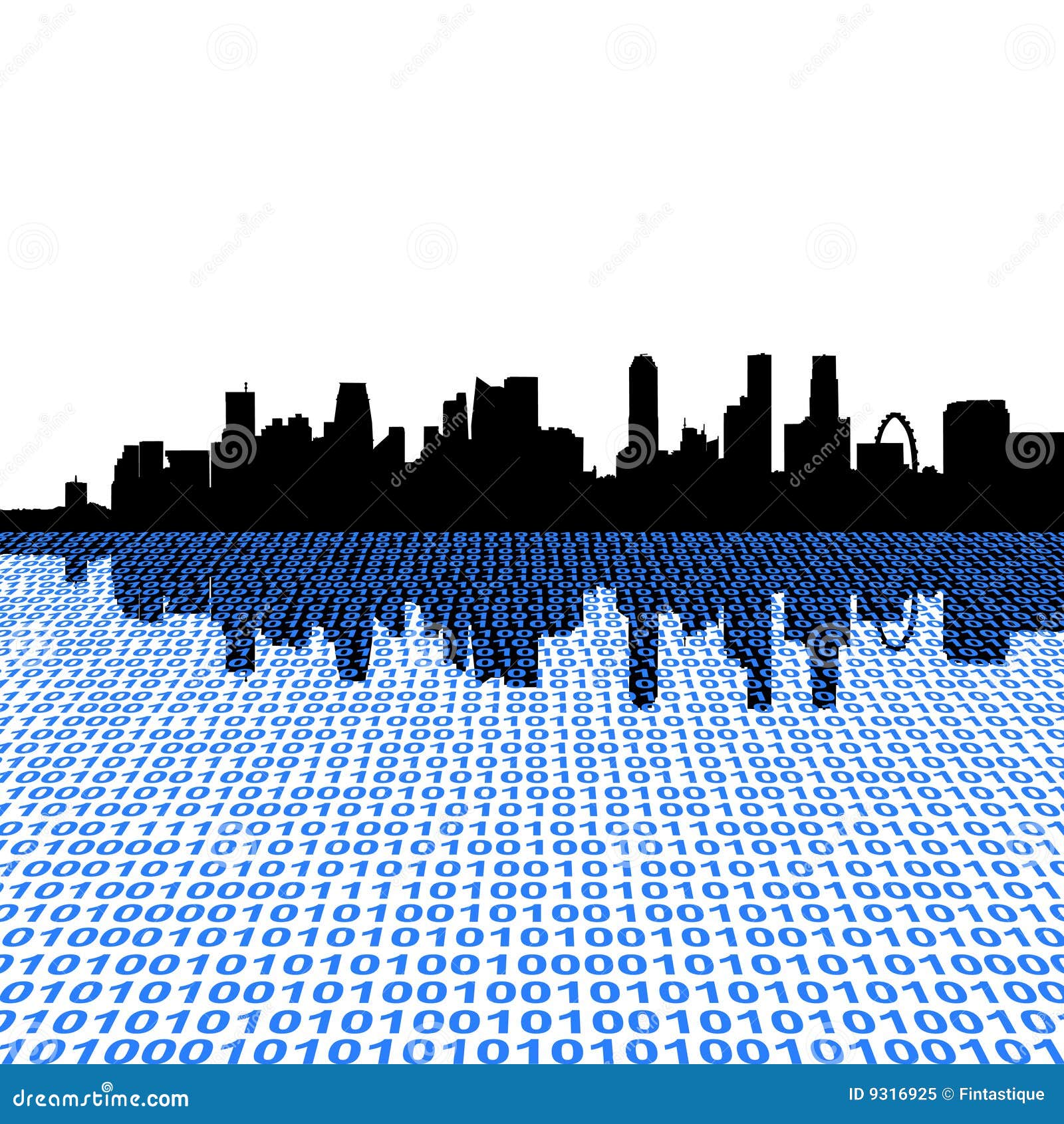 Singapore Skyline With Binary Cartoon Vector | CartoonDealer.com #9316925