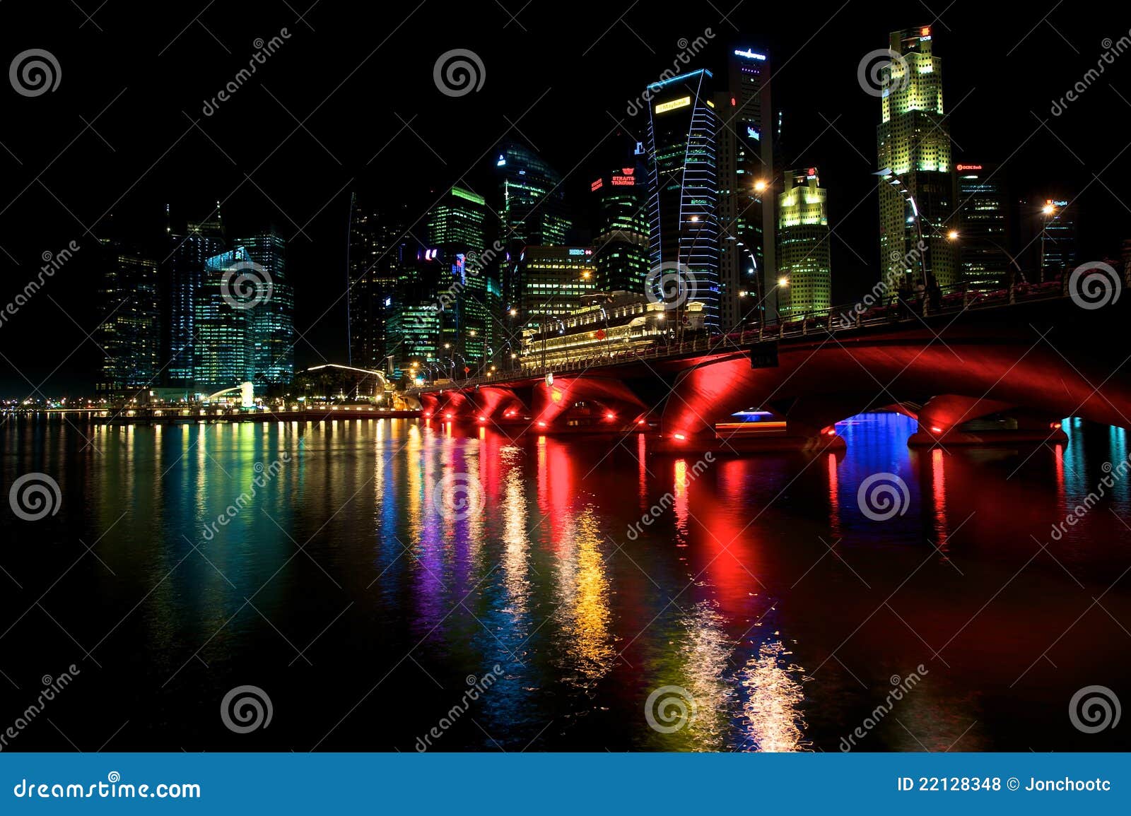 Singapore Waterfront at Night Editorial Stock Photo - Image of evening ...