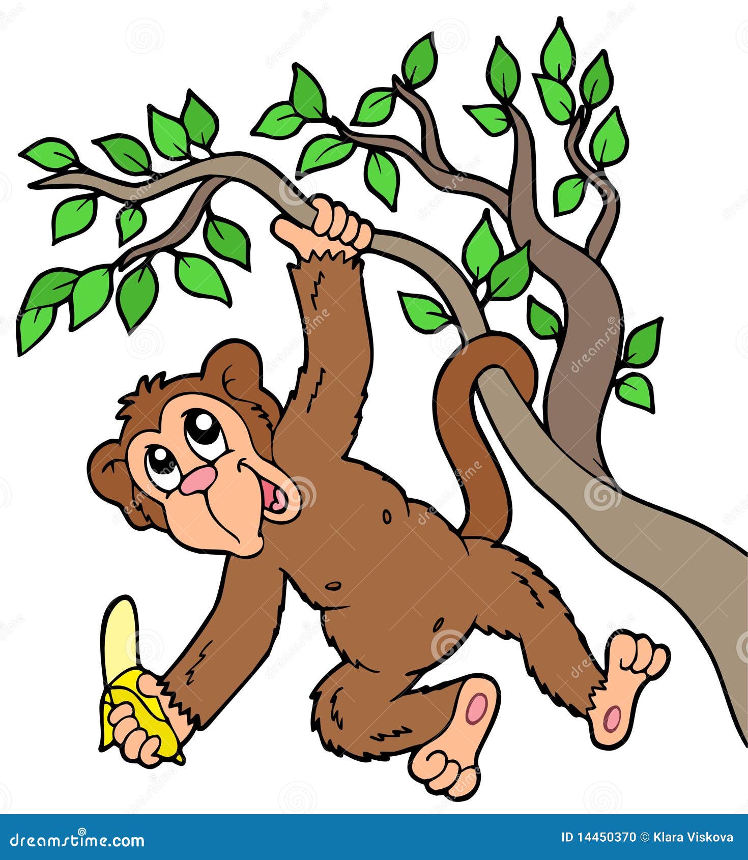 Singe Avec La Banane Sur L'arbre Illustration de Vecteur - Illustration ...