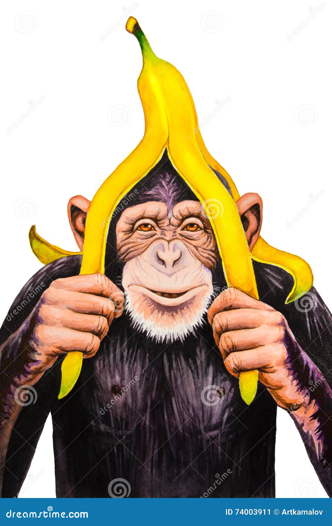 Singe Avec Une Peau De Banane Illustration Stock - Illustration du ...