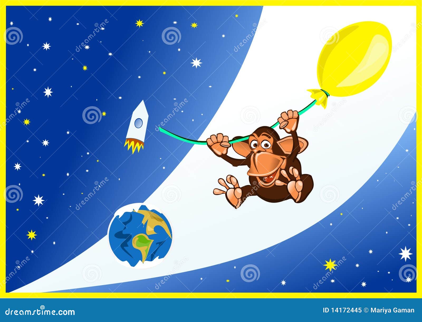 Singe dans l'espace illustration de vecteur. Illustration du postcard ...