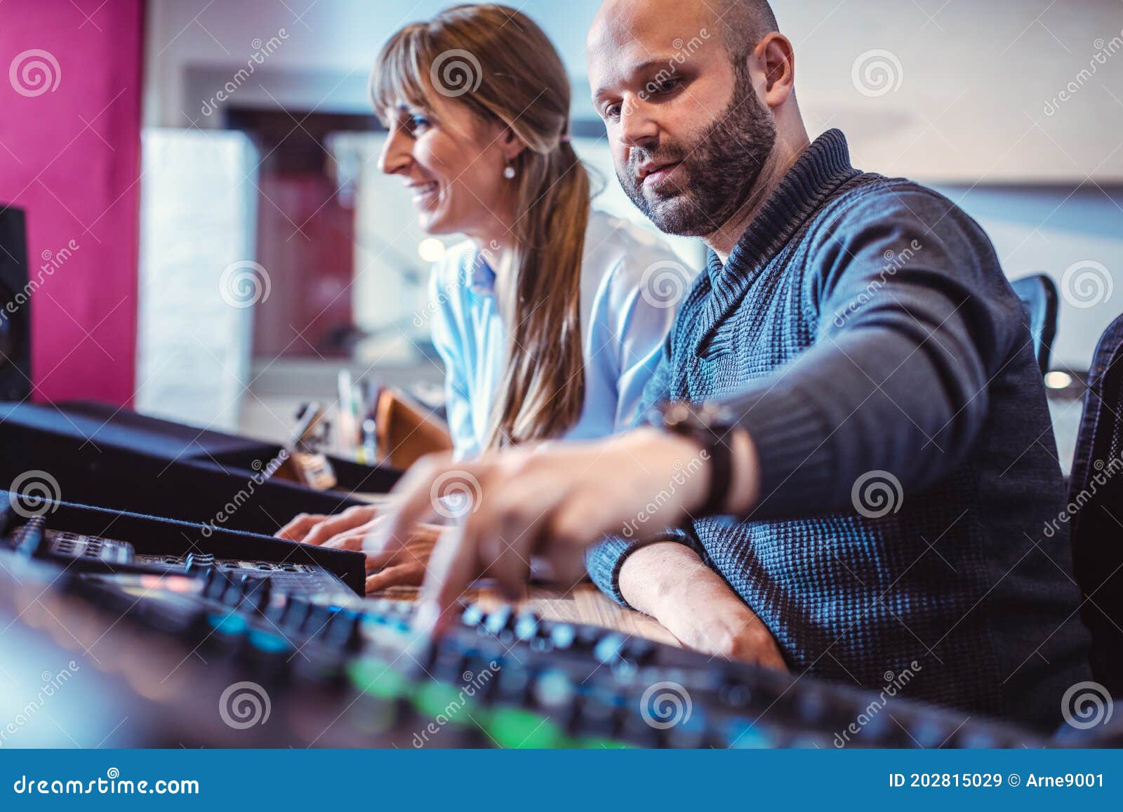 Singer or Artist and Sound Engineer Working in the Studio Stock Image ...