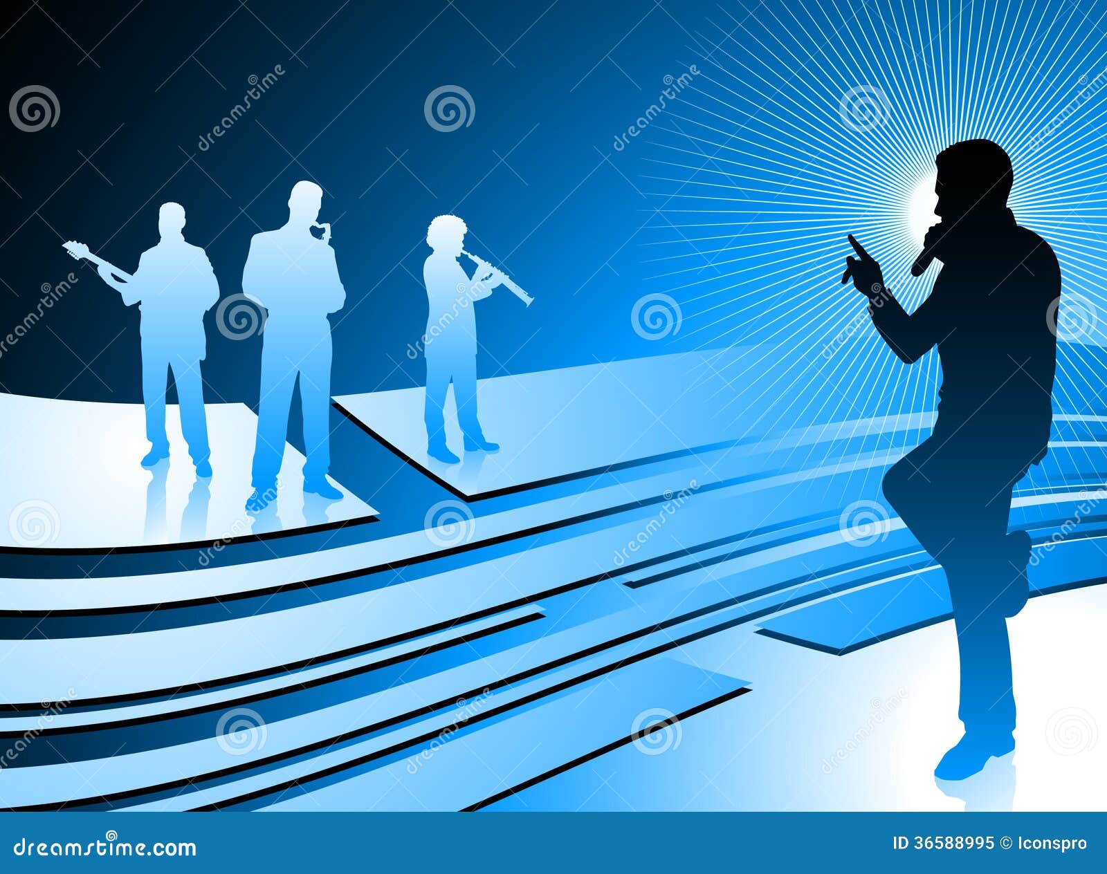 Singer And Band On Abstract Internet Blue Background Royalty-Free Stock ...