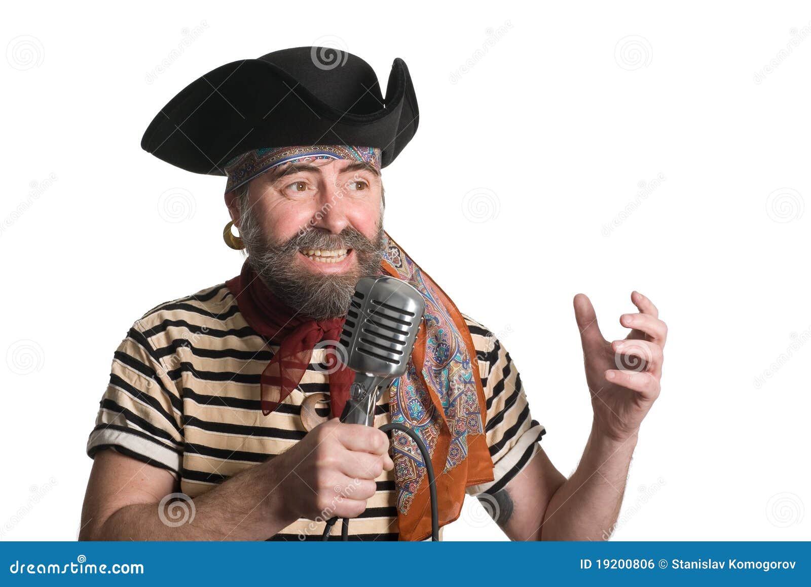Singer Dressed As Pirate Sings Microphone. Stock Photo - Image of ...