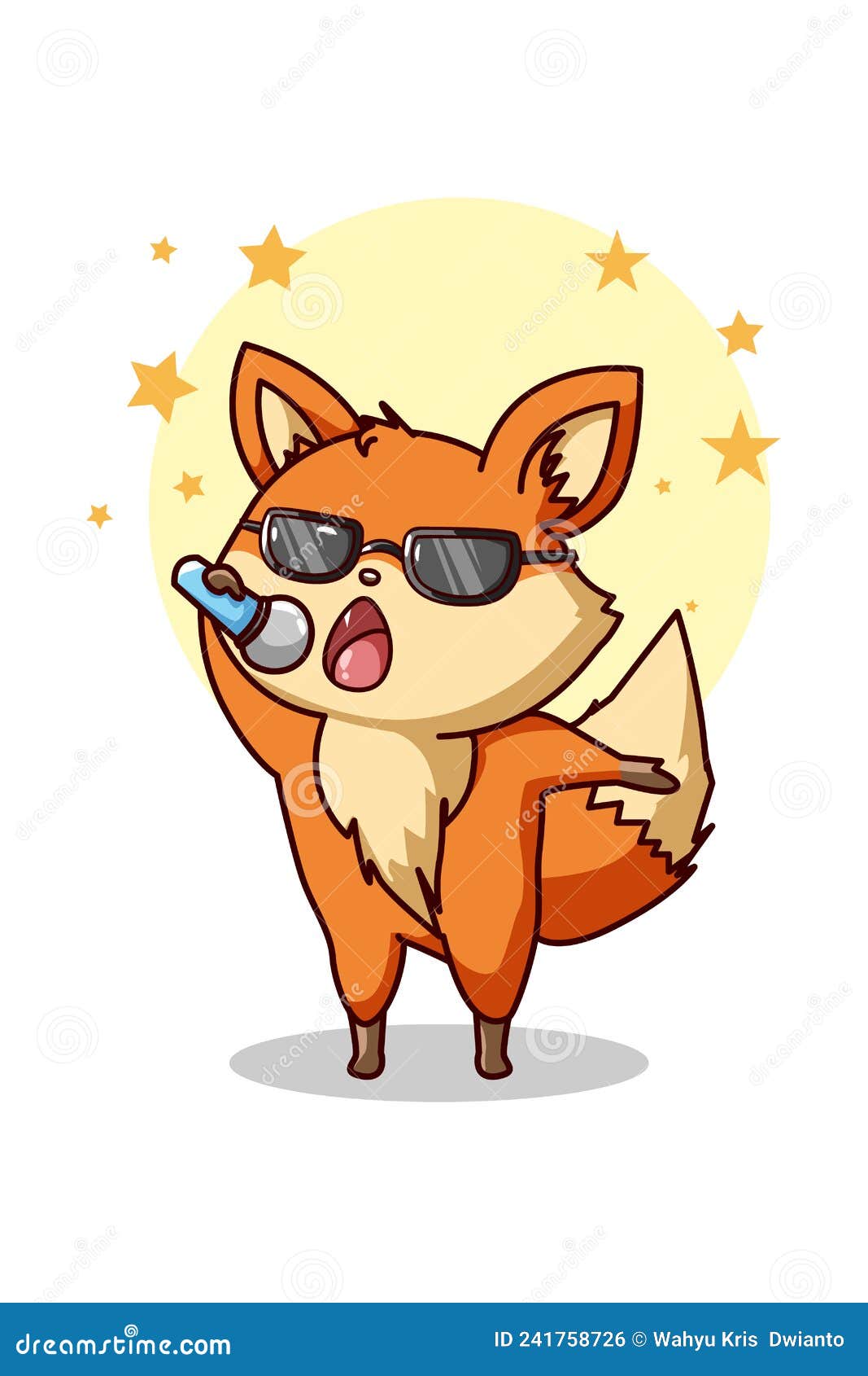 A Singer Fox with Microphone and Glasses Vector Illustration Stock ...