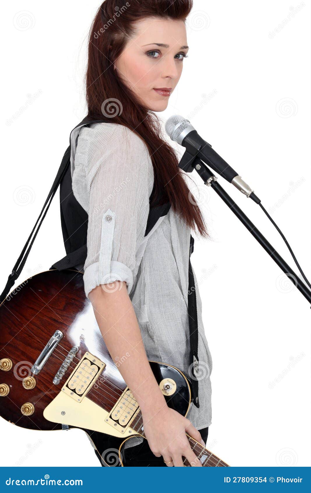 Singer with guitar stock photo. Image of cool, microphone - 27809354