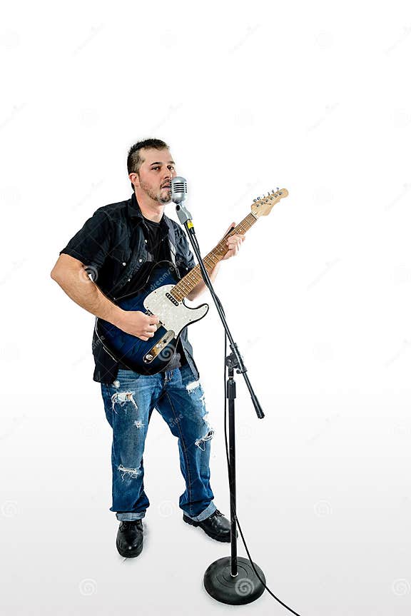 Singer Guitarist on White Angled Stock Image - Image of acoustic ...