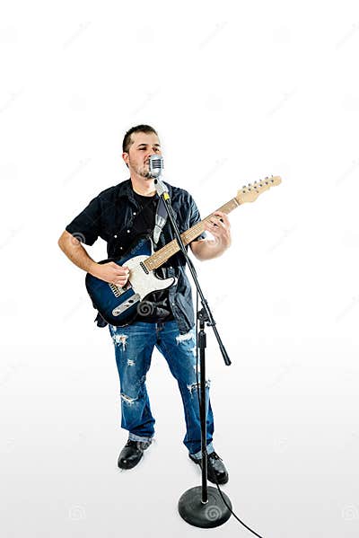 Singer Guitarist on White Lean Back Stock Image - Image of entertainer ...