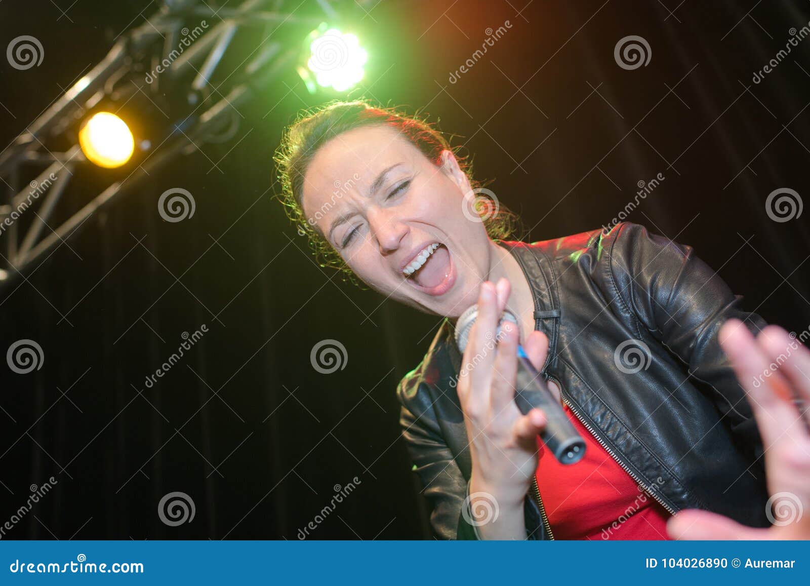 Singer Hand Holding Microphone and Singing Stock Photo - Image of ...