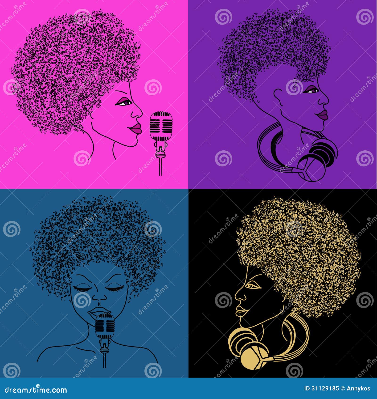 Singer Icon with Musical Notes Hair Stock Vector - Illustration of ...
