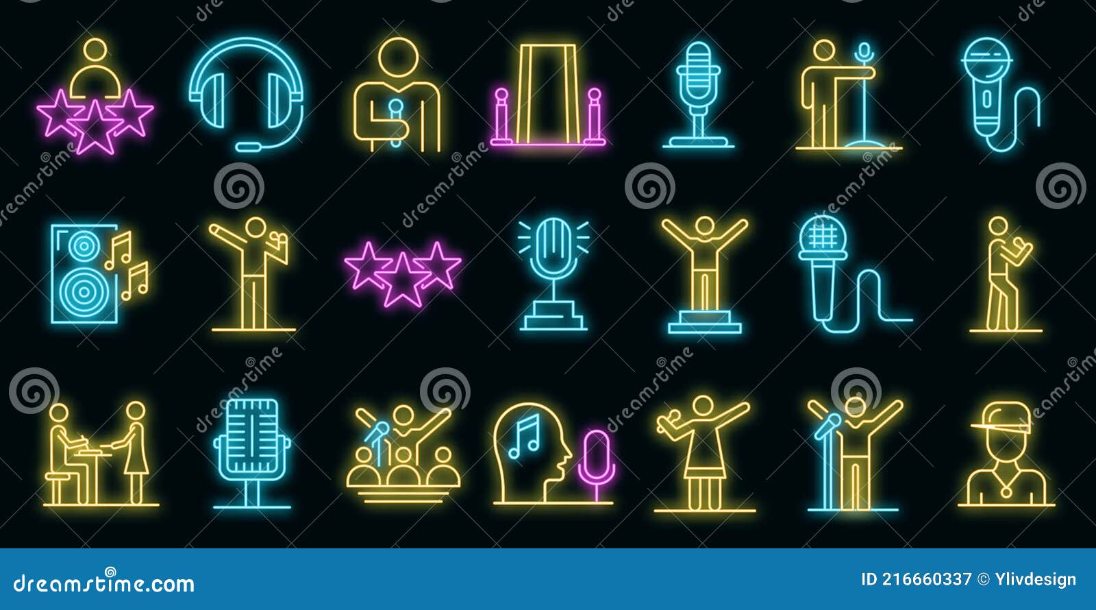 Singer Icons Set Vector Neon Stock Vector - Illustration of isolated ...