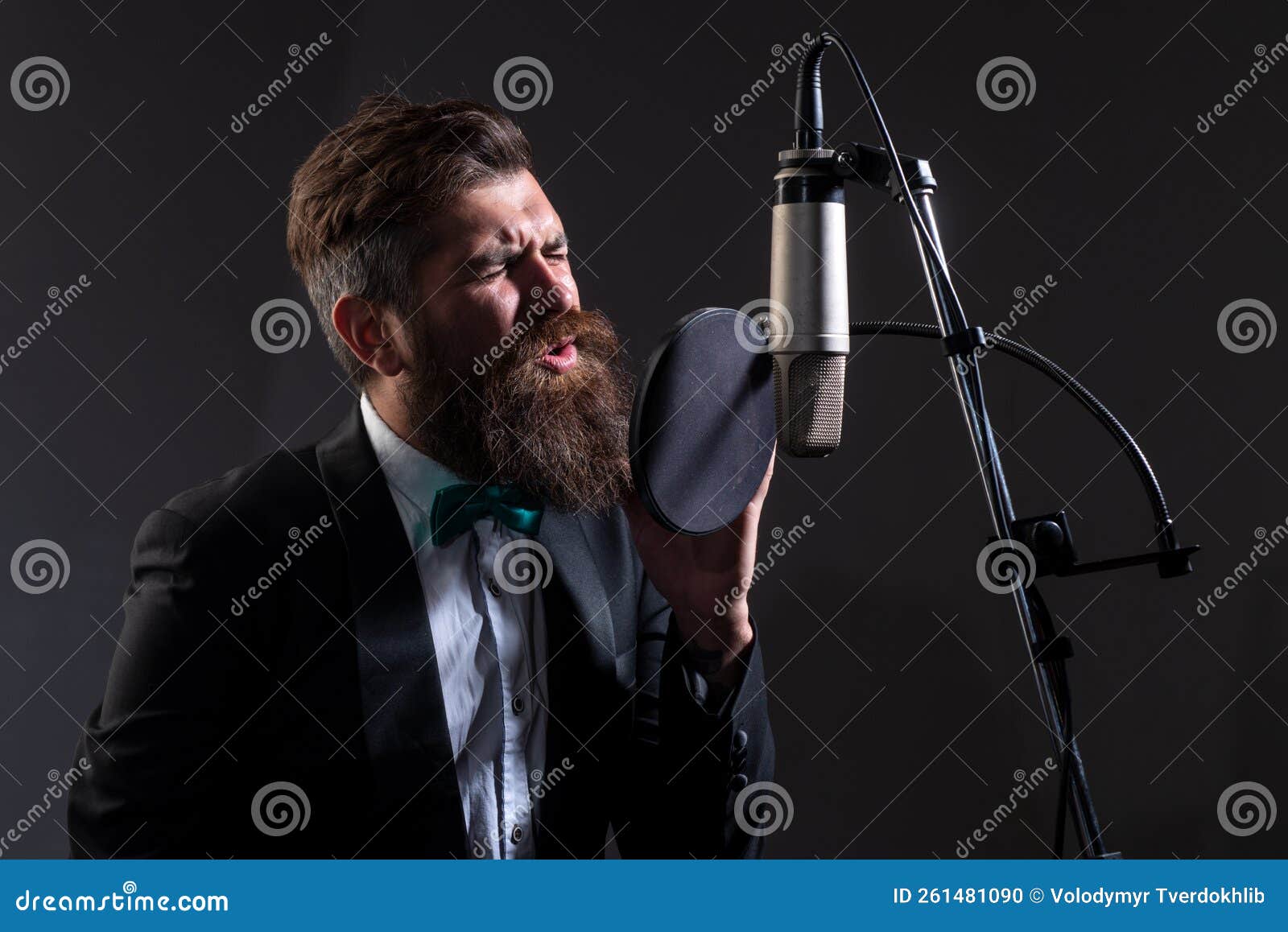 Singer Man Singing with a Music Microphone. Stock Photo - Image of ...