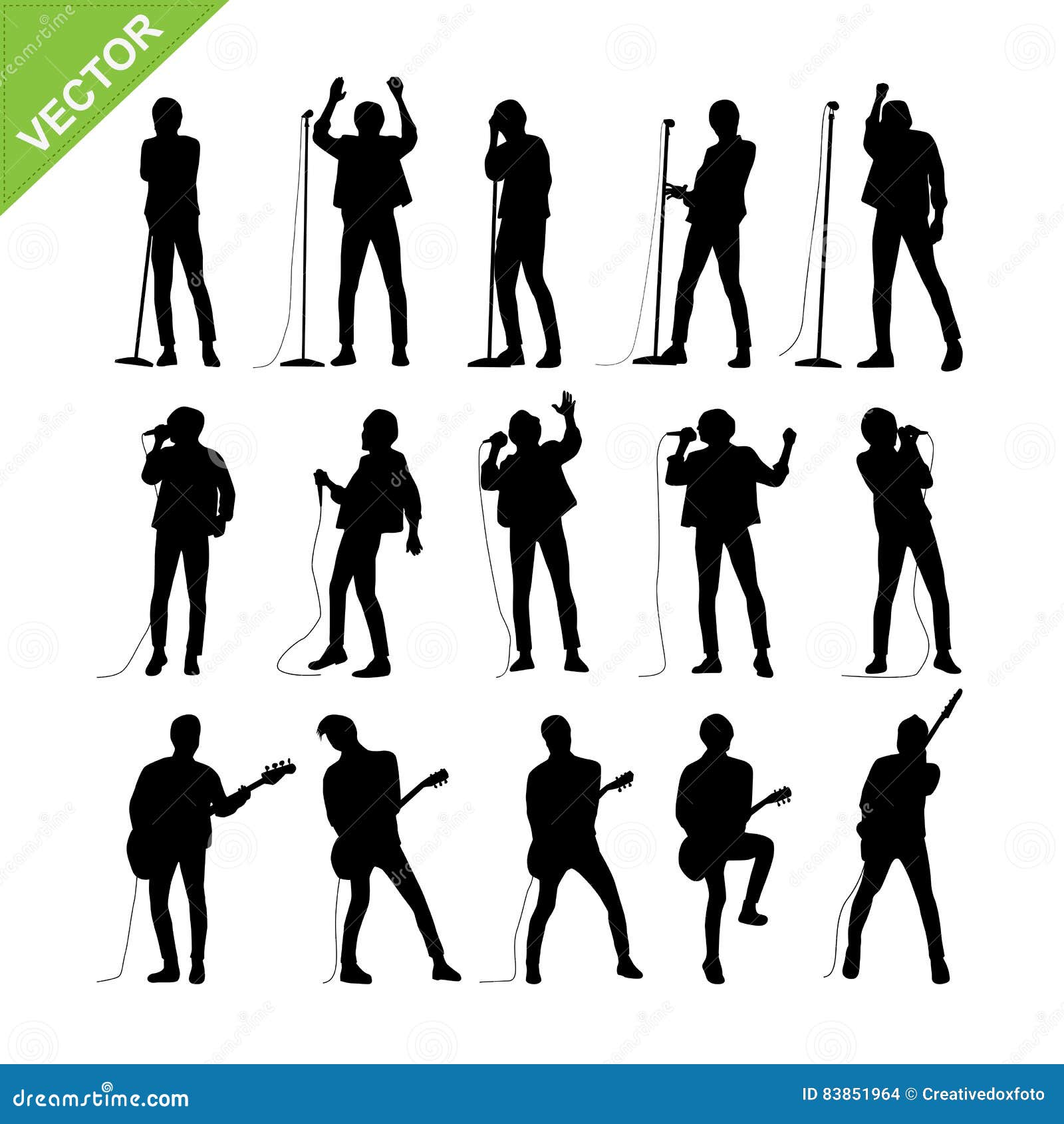 Singer and Musicians Silhouettes Vector Stock Vector - Illustration of ...