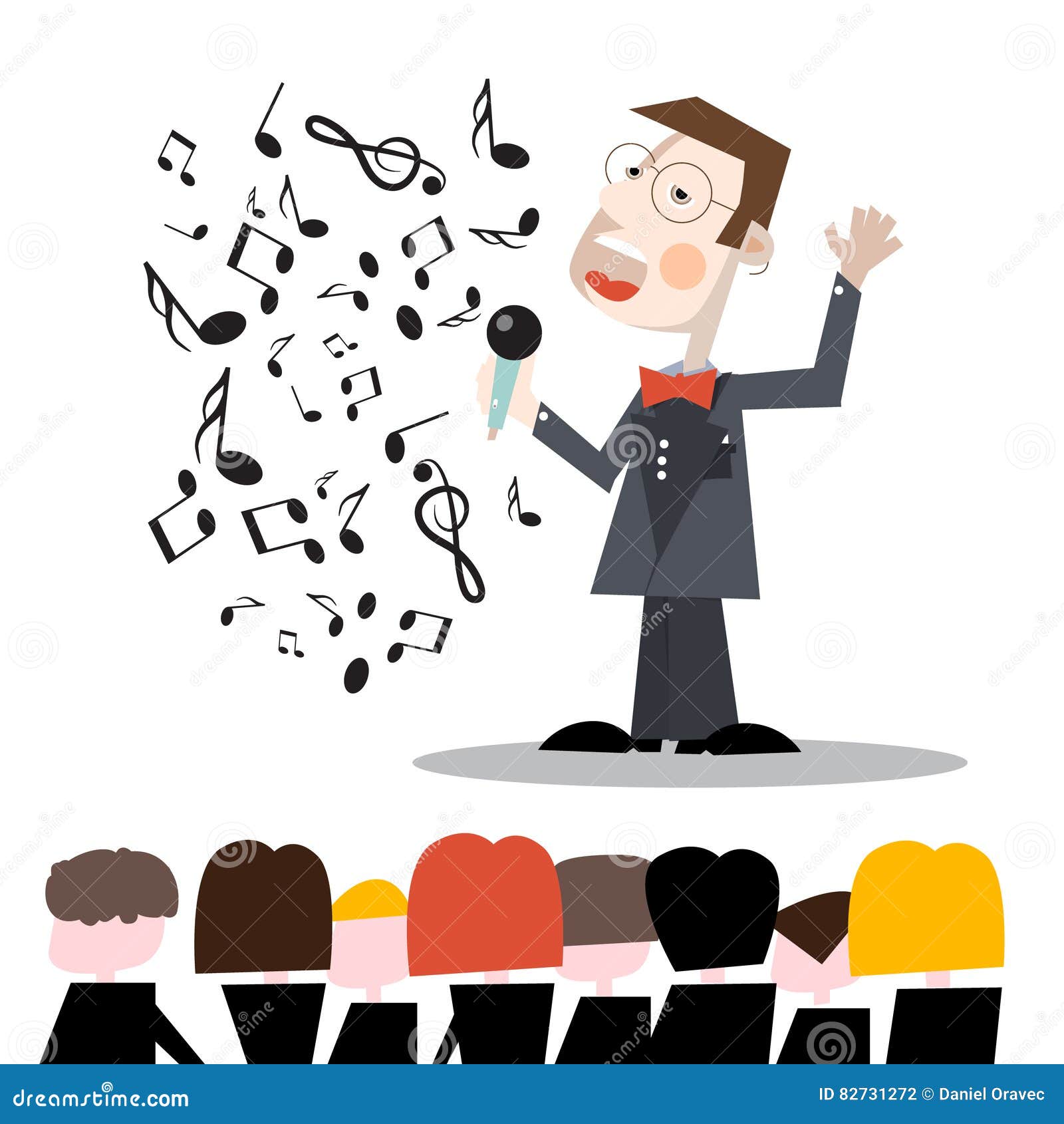 Singer with Notes and Audience Illustration Stock Vector - Illustration ...