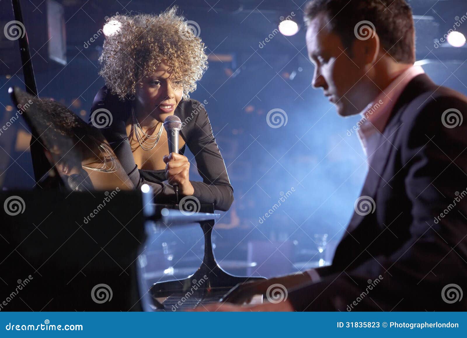 Singer and Pianist on Stage Stock Image - Image of people ...