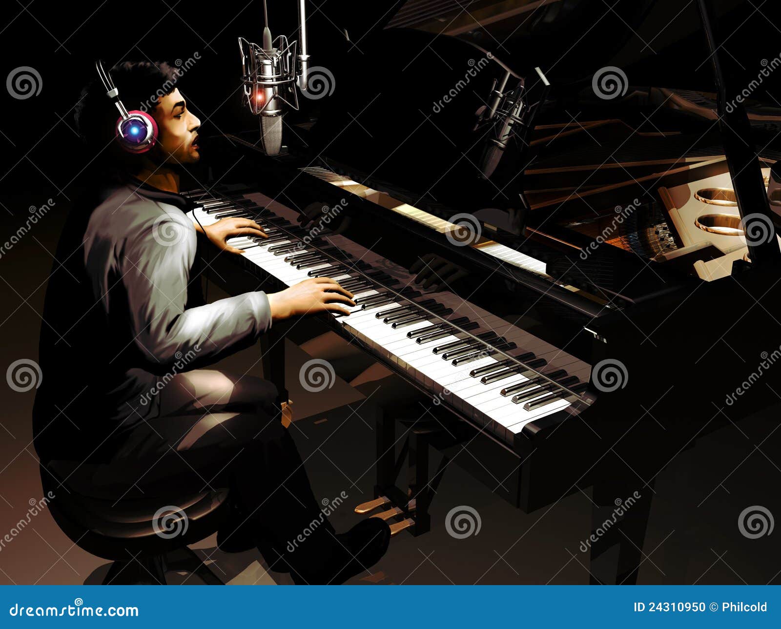 Singer at Piano in a Studio Stock Illustration - Illustration of ...