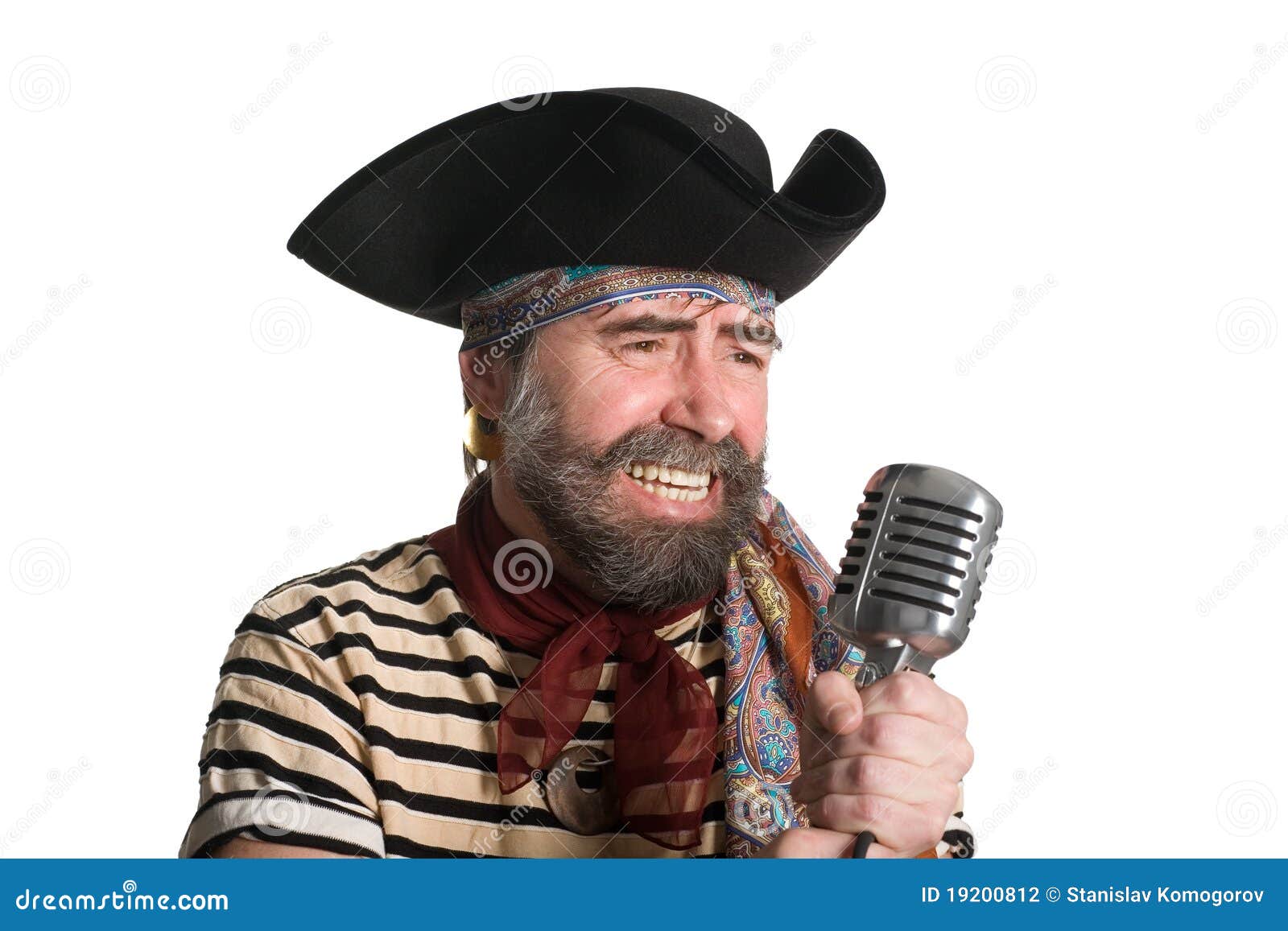 Singer Pirate Sings in an Old Microphone. Stock Photo - Image of sailor ...