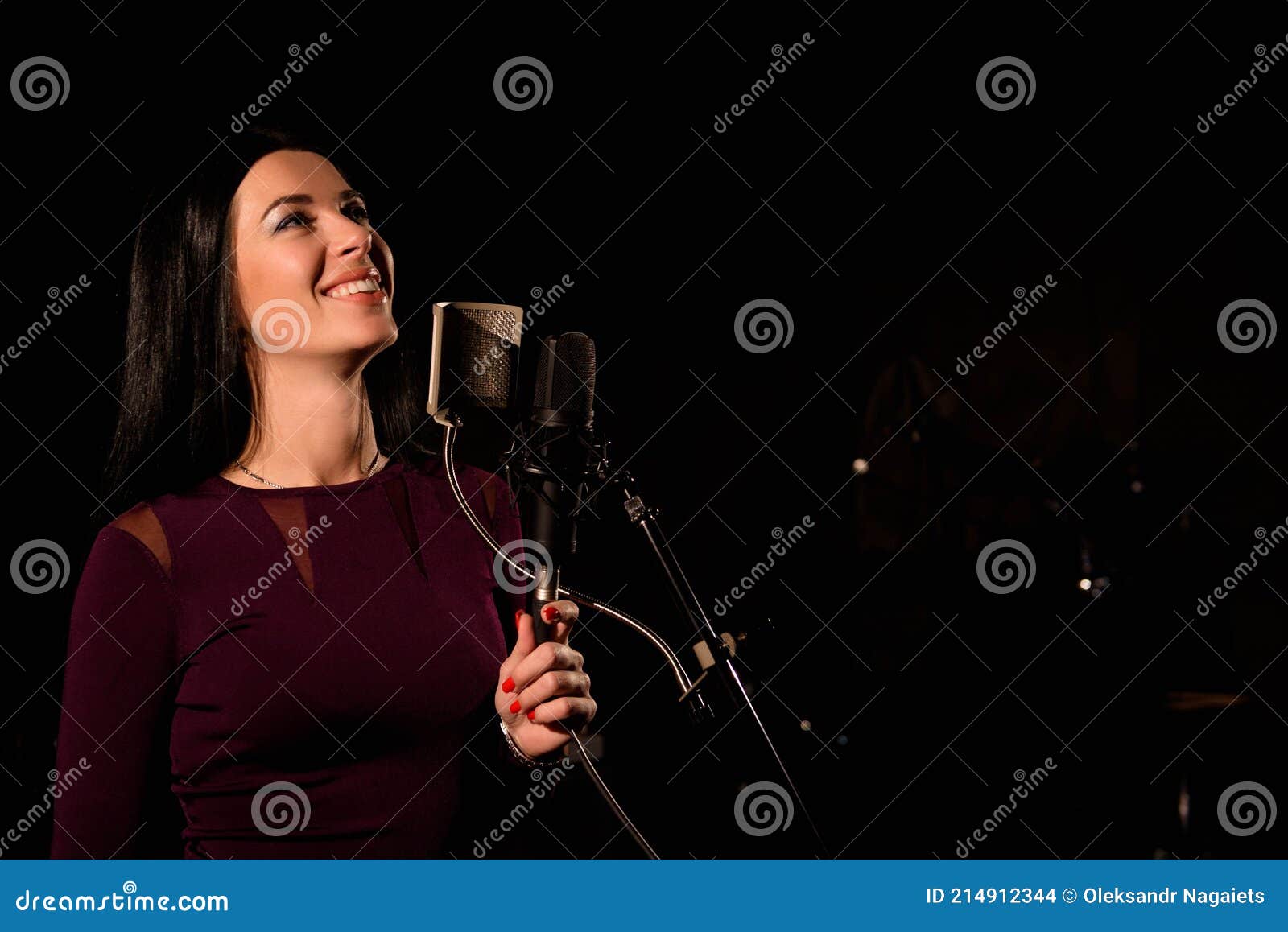 Singer Recording a Song in Music Studio. Stock Photo - Image of dark ...