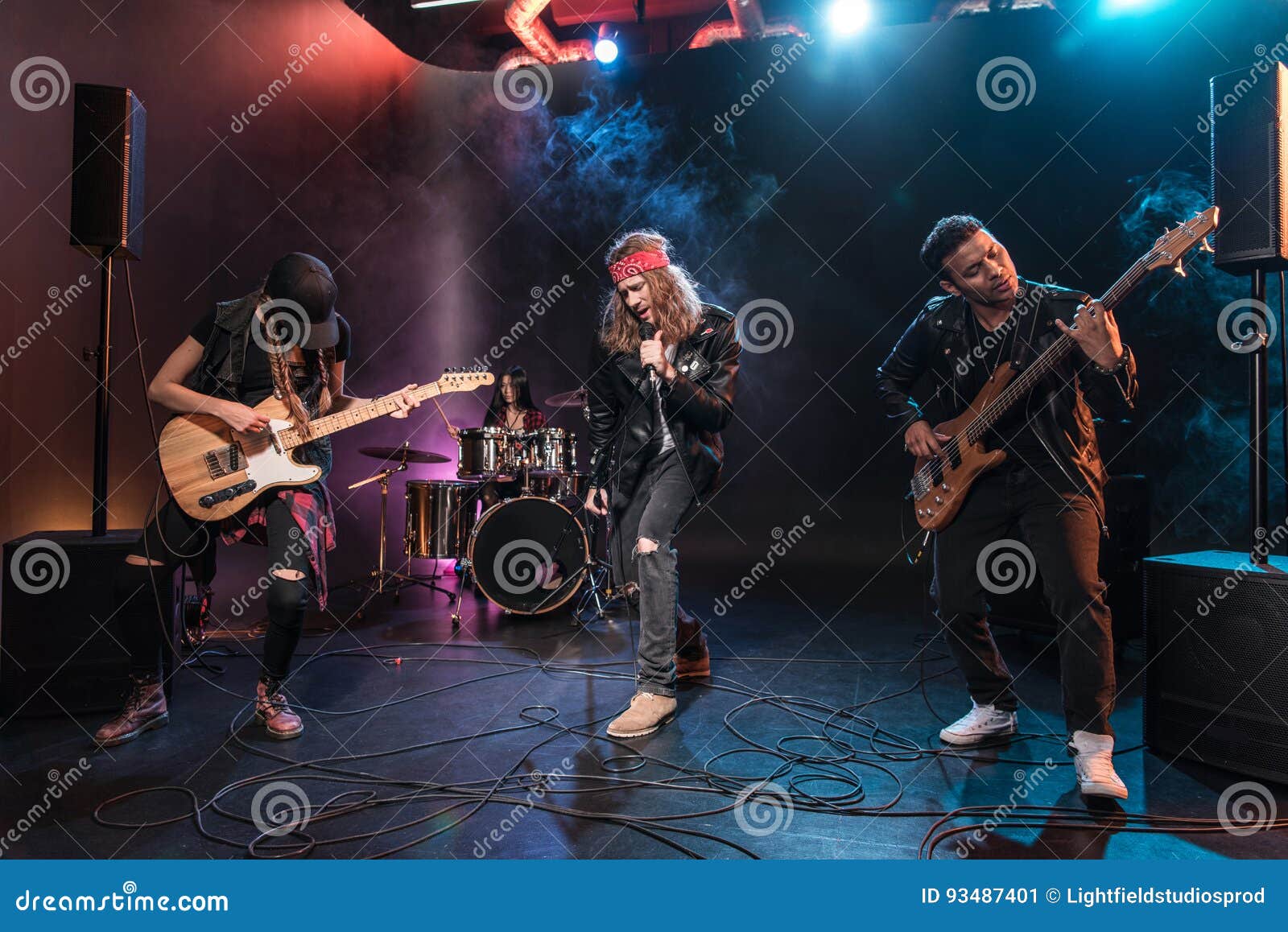 Singer with Rock and Roll Band Performing Music on Stage Stock Image ...