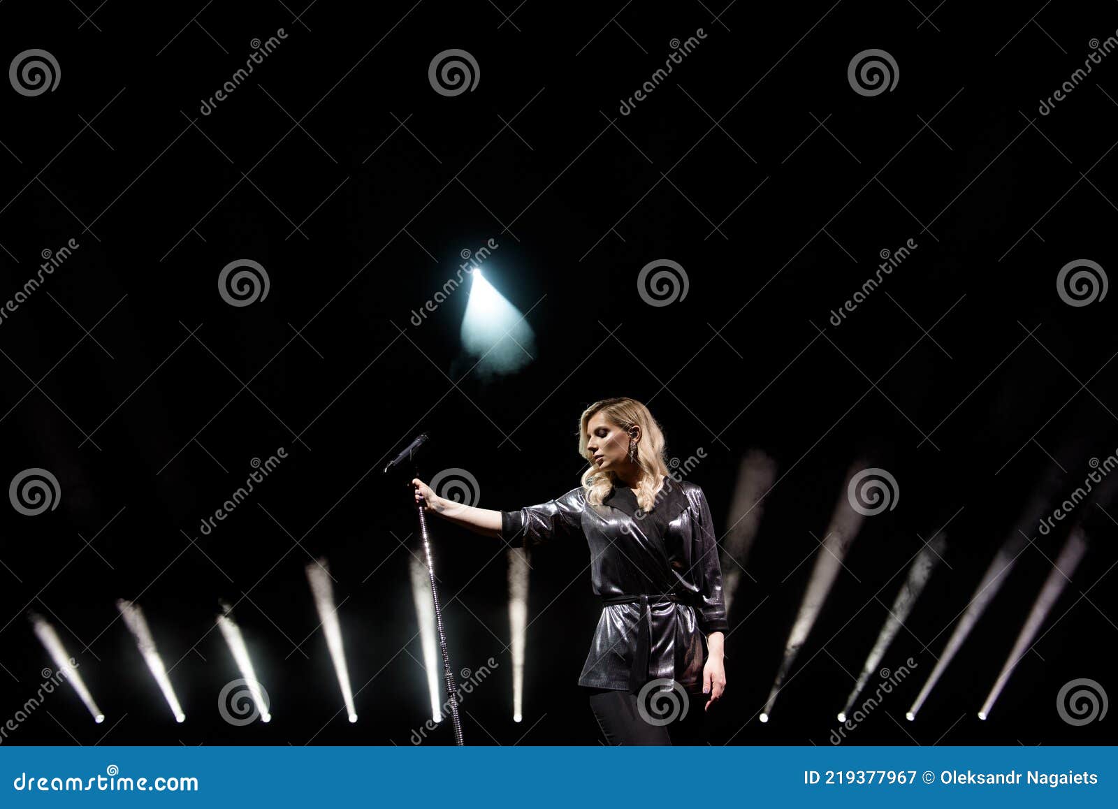 Singer on Scene in the Club. Bright Stage Lighting. Stock Image - Image ...