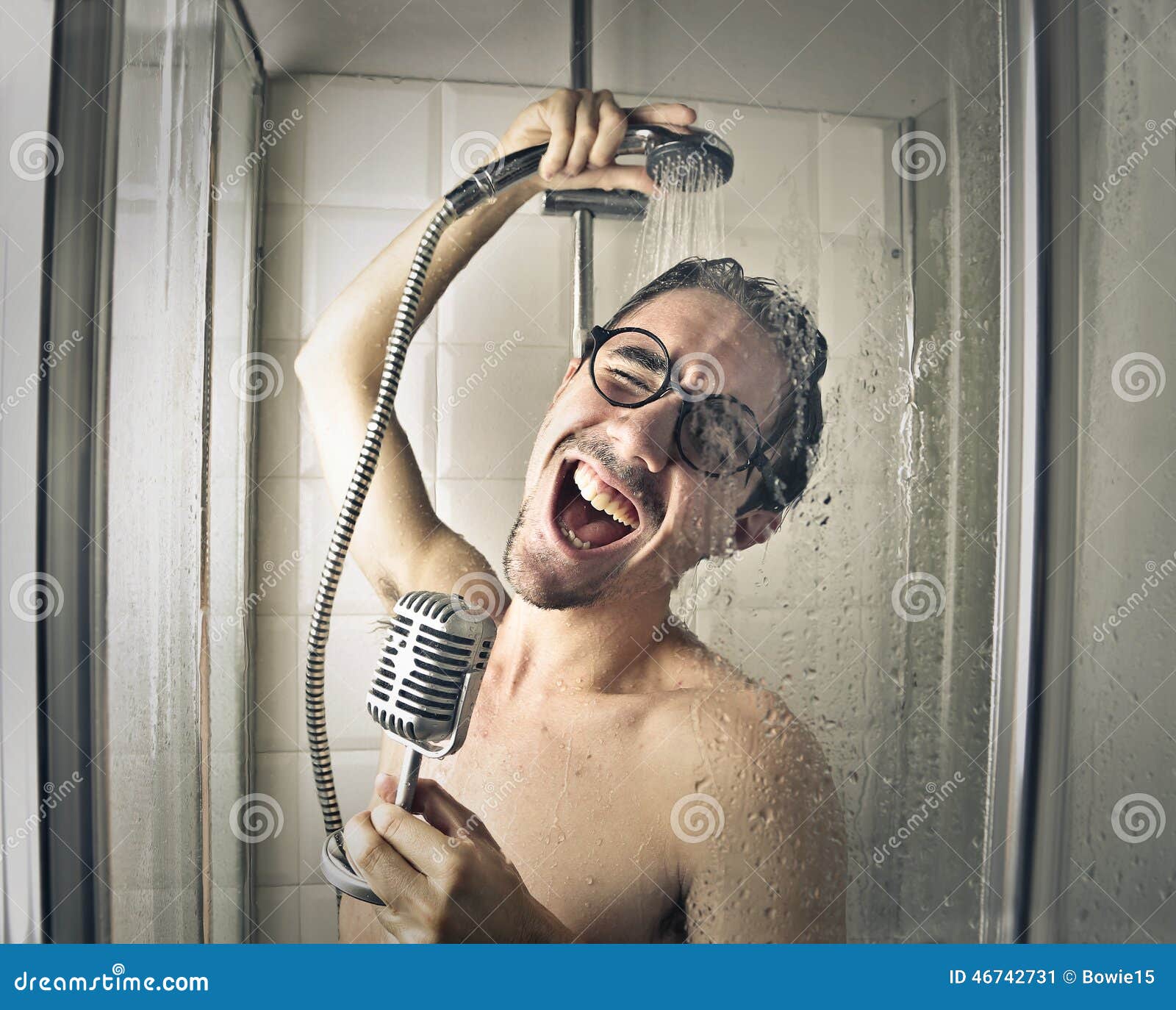 A singer in the shower stock image. Image of douche, smile - 46742731