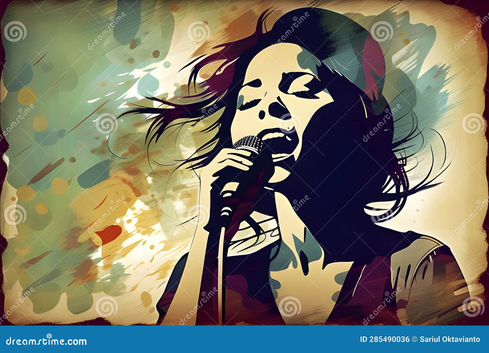 A Singer is Singing Against a Backdrop of Illustrator Art Grunge, Stock ...