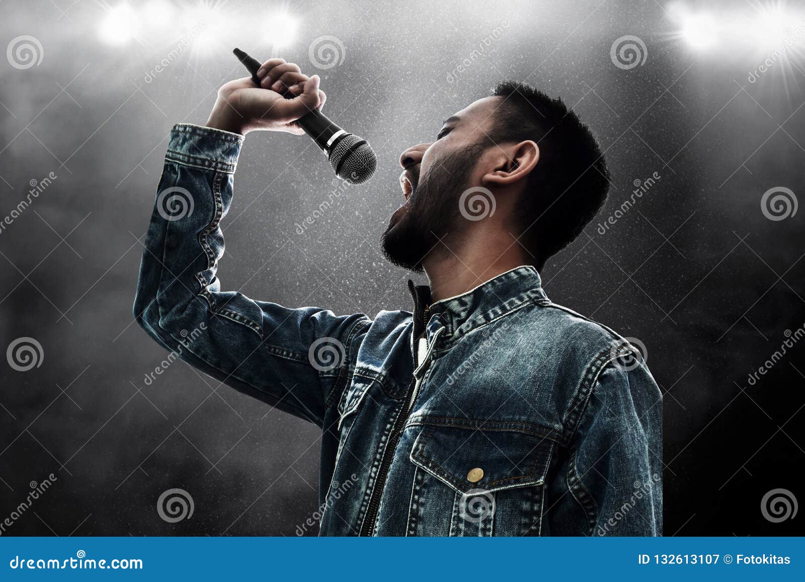 Singer Singing Song with Microphone Wireless Stock Image - Image of ...