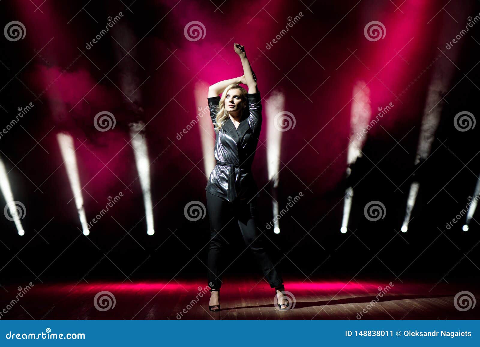 Singer Standing on the Stage in the Night Club. Stock Image - Image of ...
