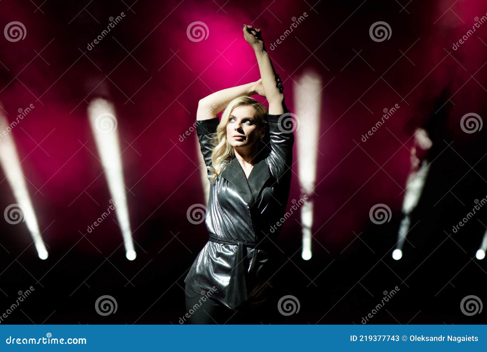 Singer Standing on the Stage in the Night Club. Stock Image - Image of ...