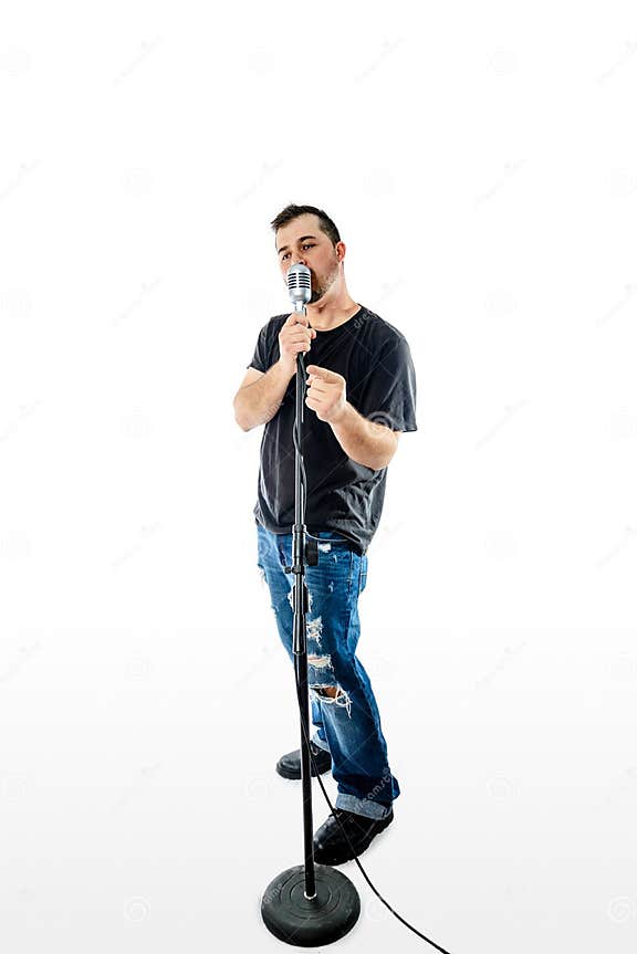 Singer Vocalist on White Pointing Gesturing Stock Photo - Image of ...