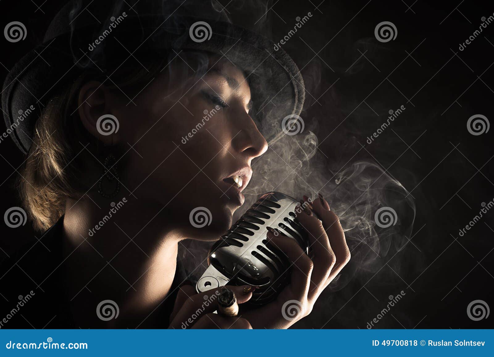 Singer Woman with Retro Microphone Stock Photo - Image of luxury ...