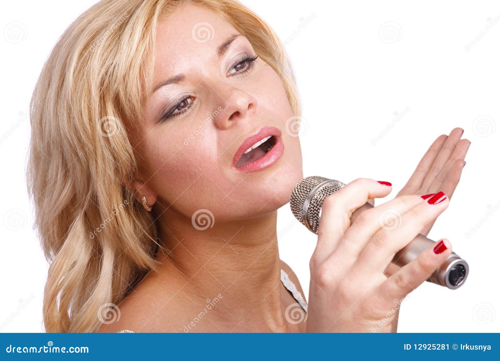 Singer. Young Girl Singing into Microphone. Stock Image - Image of ...
