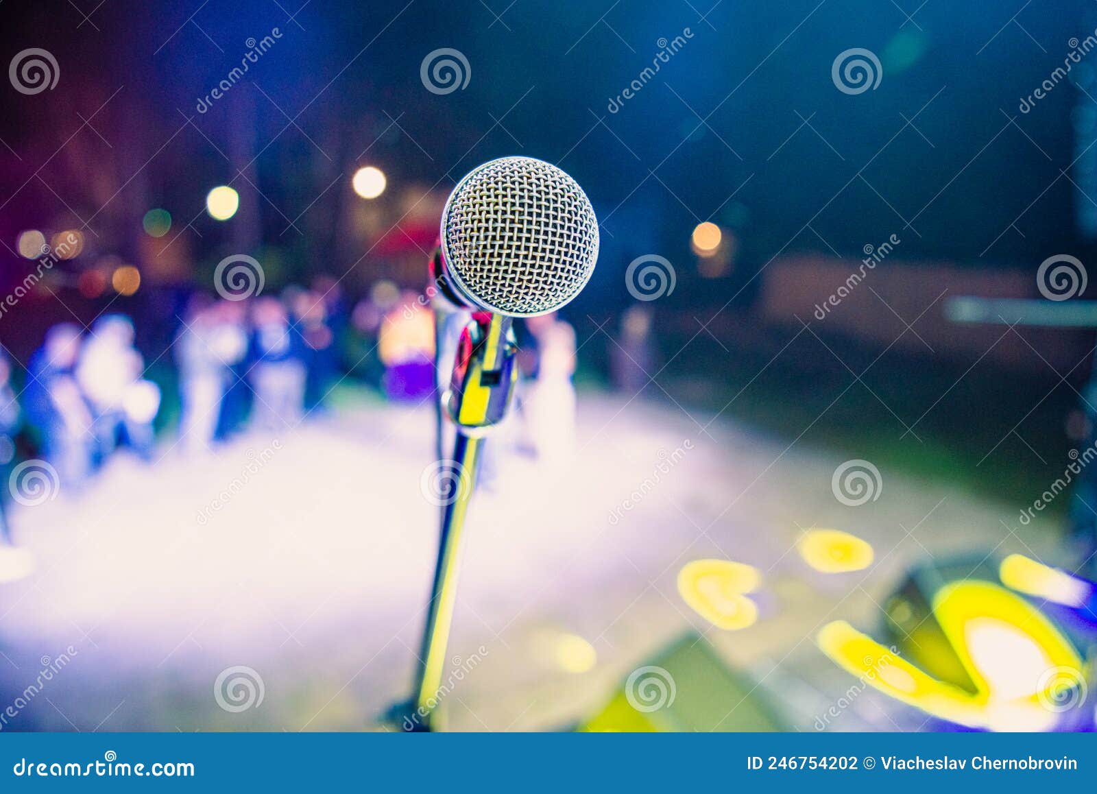 Microphone on a Stand on Stage during a Concert Stock Photo - Image of ...