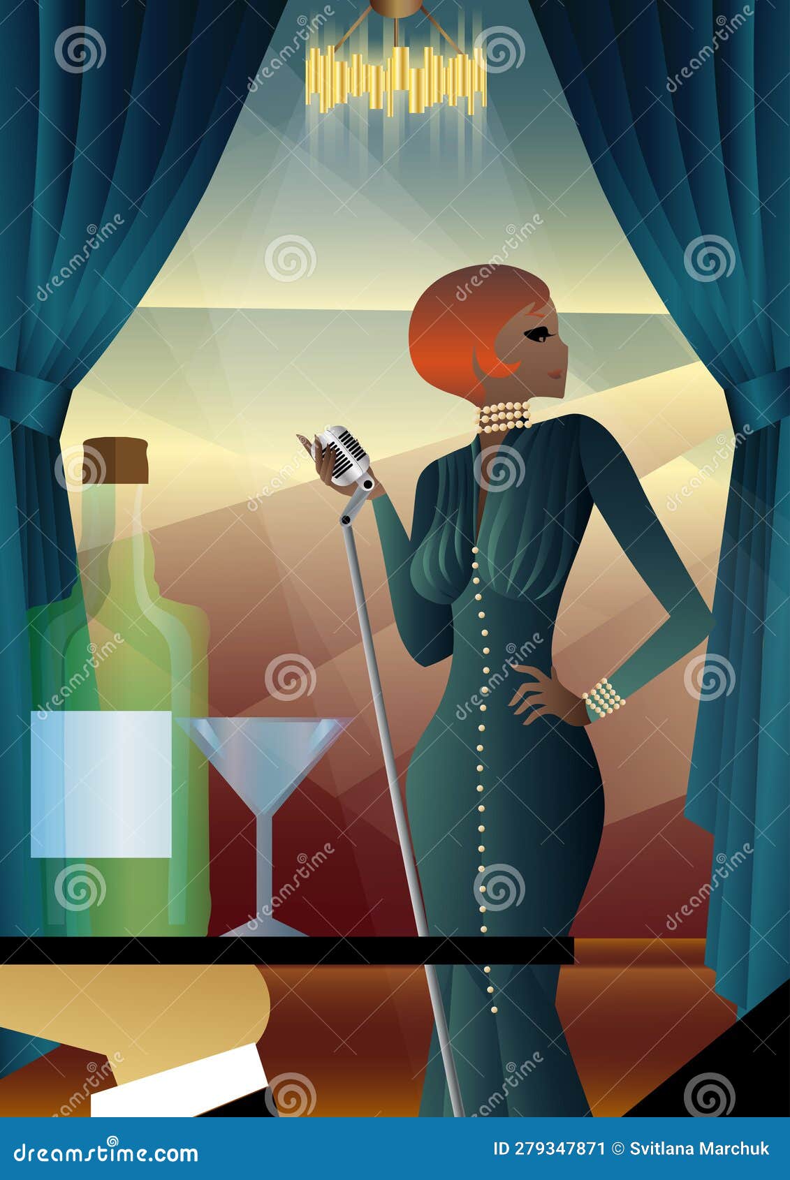 Singers Sing into Microphones, Art Deco Stock Vector - Illustration of ...