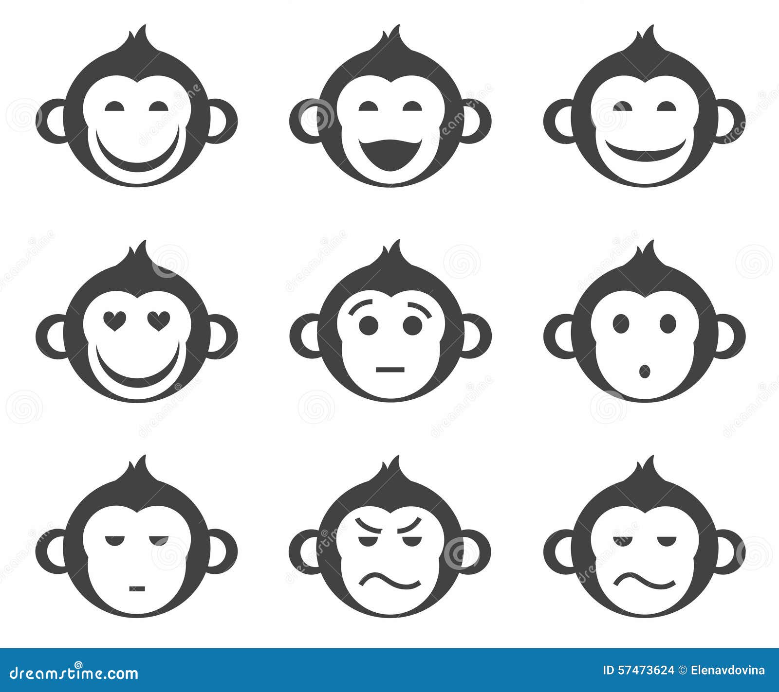 Singes, Smiley, Petit, Icône, Monochrome Illustration de Vecteur ...