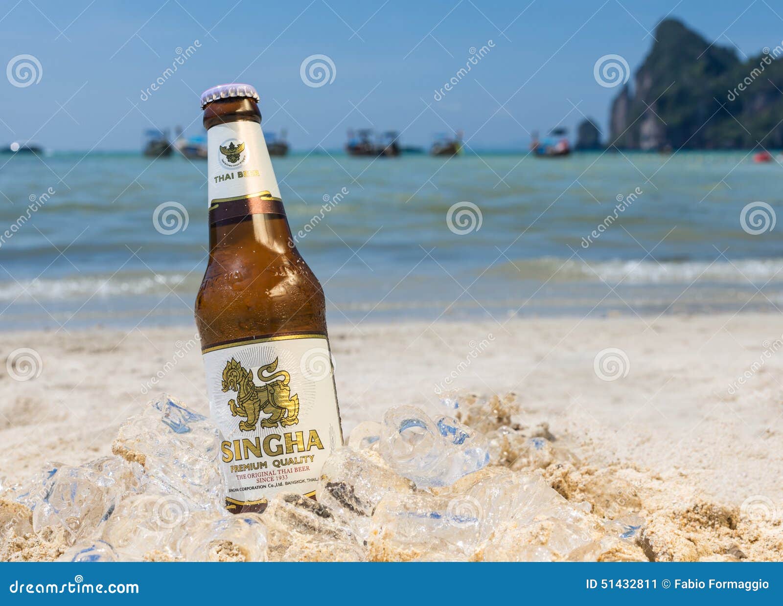 Singha beer on the beach editorial photo. Image of property - 51432811