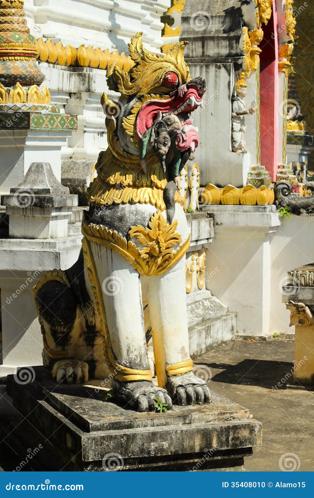 Singha, Lion Statue in Front of the Temple Stock Photo - Image of sign ...