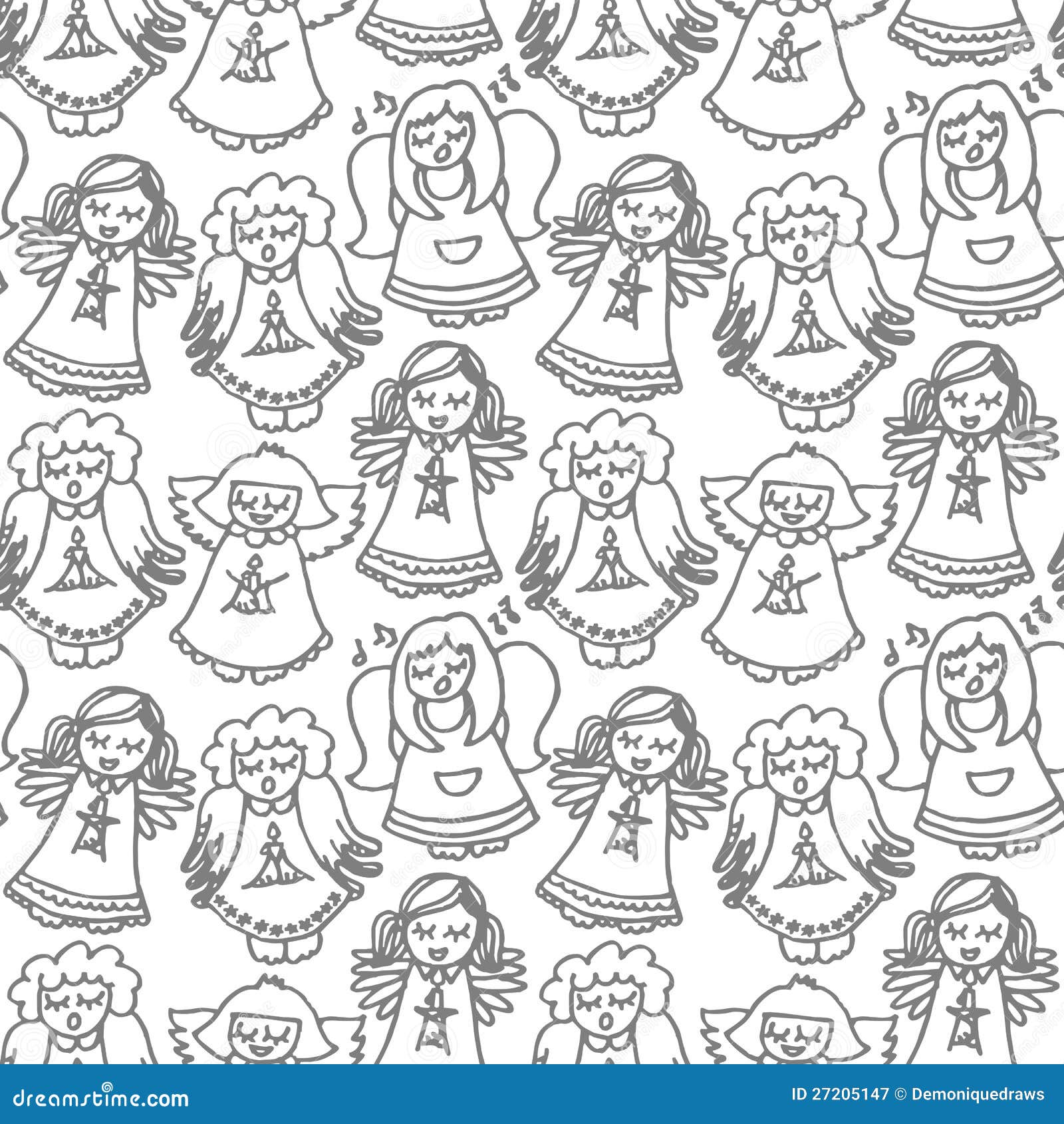 Singing Angels on White Seamless Pattern Stock Vector - Illustration of ...