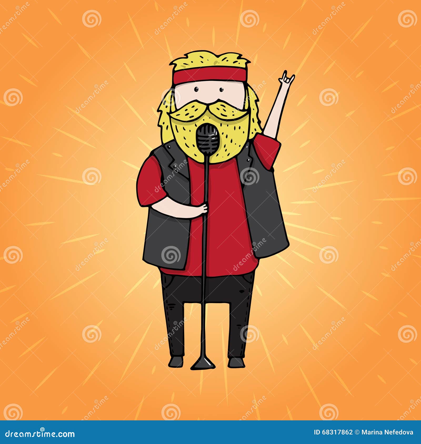 Singing Bearded Man from a Rock Band Stock Illustration - Illustration ...