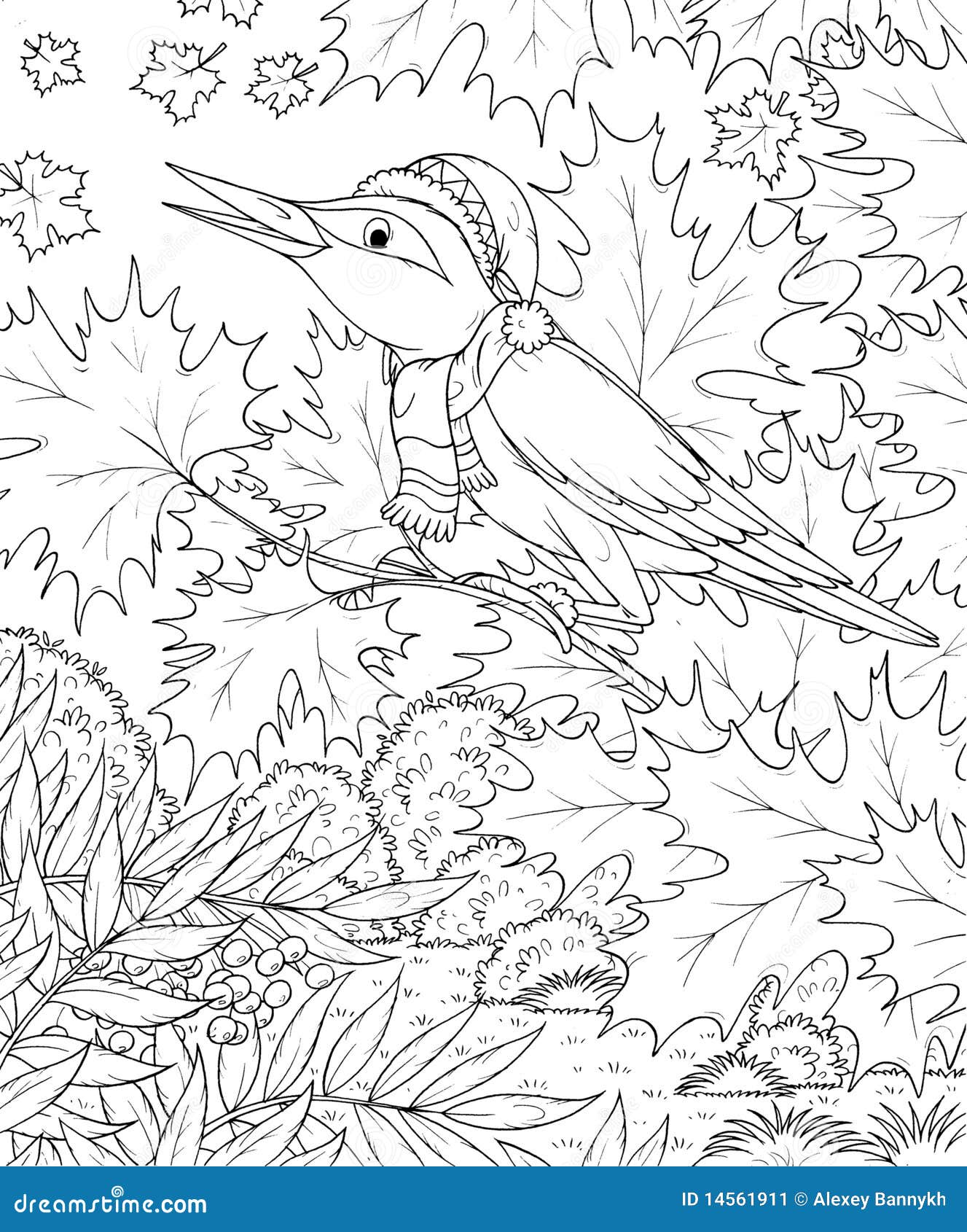 Singing Bird in an Autumn Forest Stock Illustration - Illustration of ...