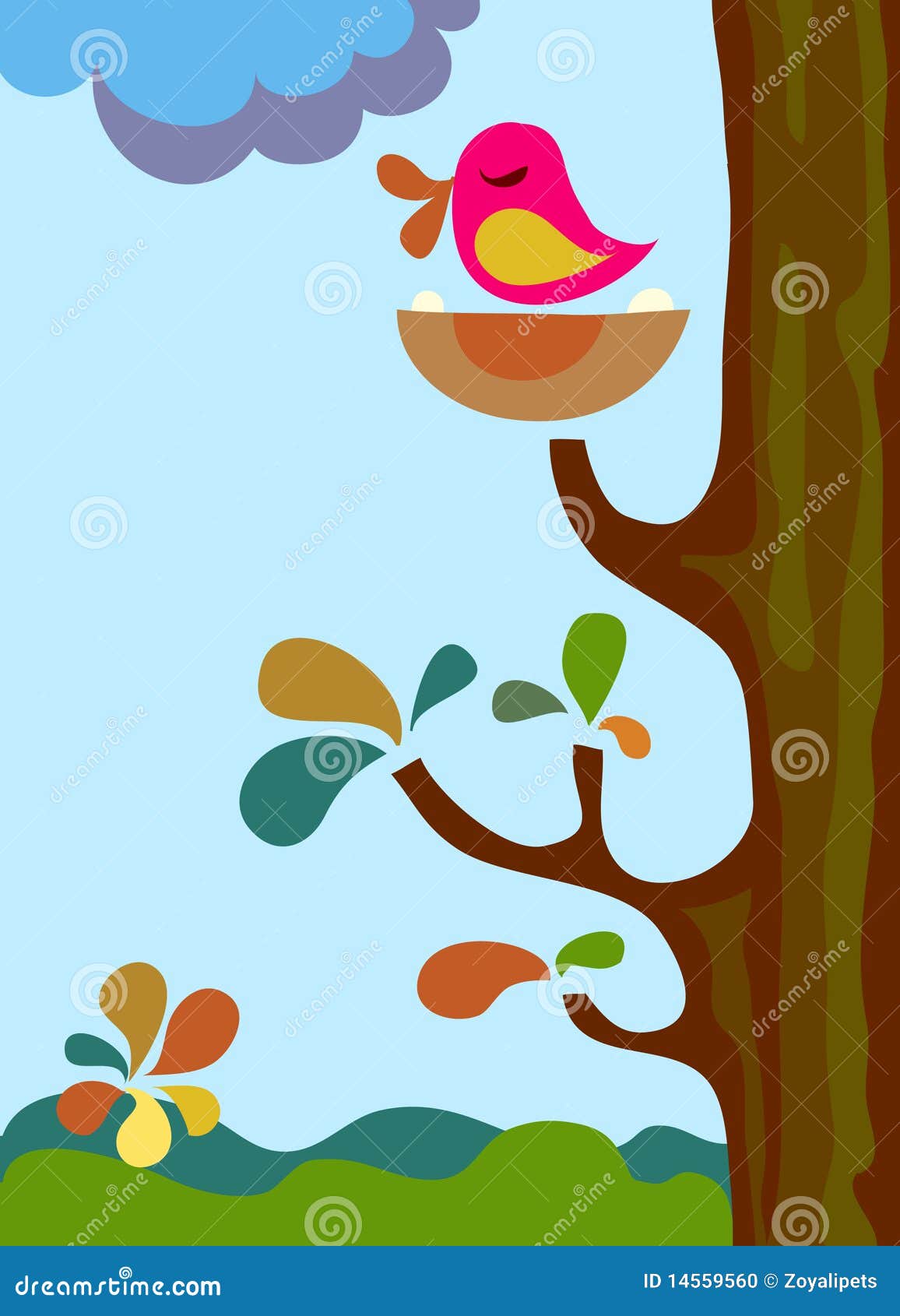 Singing bird on a tree stock vector. Illustration of graphic - 14559560