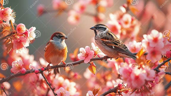 Singing Birds, Musical Notes, and Blossoming Branches Set a Harmonious ...