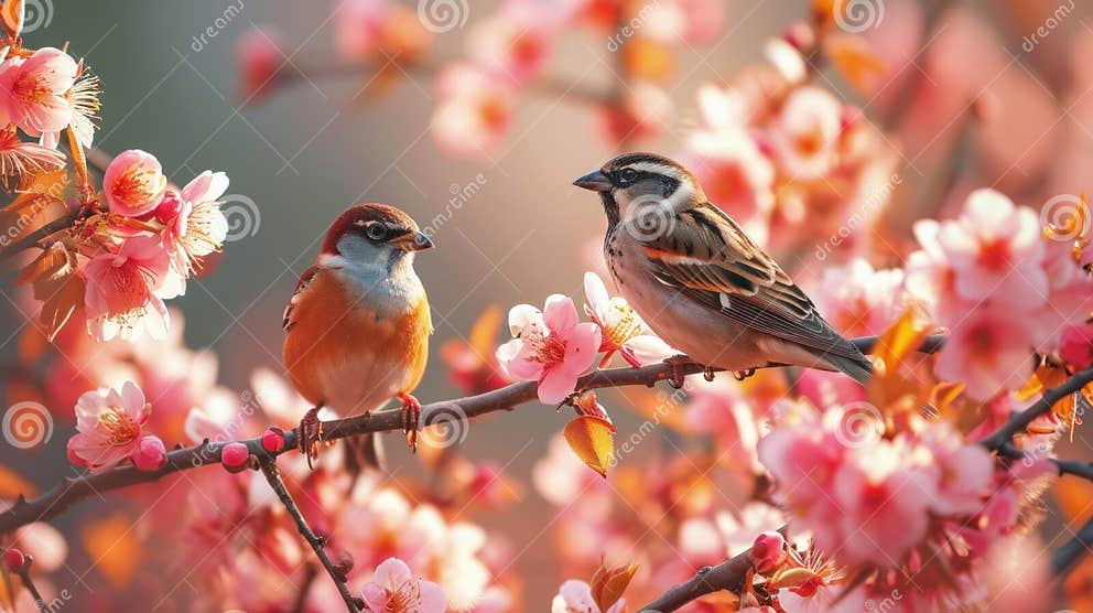 Singing Birds, Musical Notes, and Blossoming Branches Set a Harmonious ...