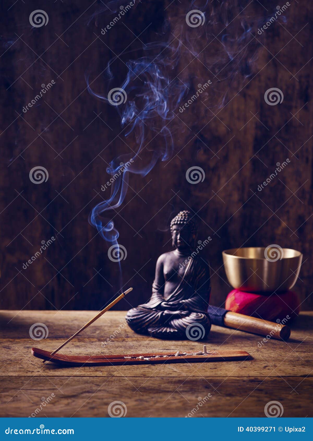 Singing Bowl Buddha Wood Joss Stick Stock Image - Image of meditate ...